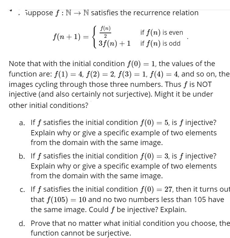 Solved . Suppose f: N + N satisfies the recurrence relation | Chegg.com