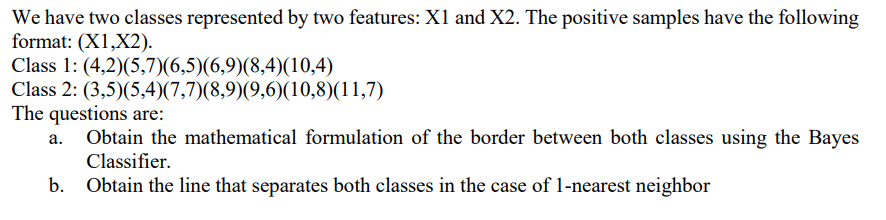 Solved We have two classes represented by two features: X1 | Chegg.com