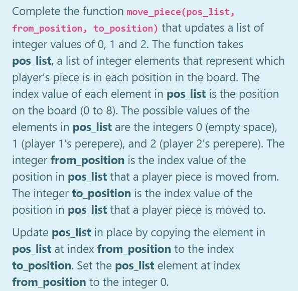 Solved Complete the function move_piece (pos_list, | Chegg.com