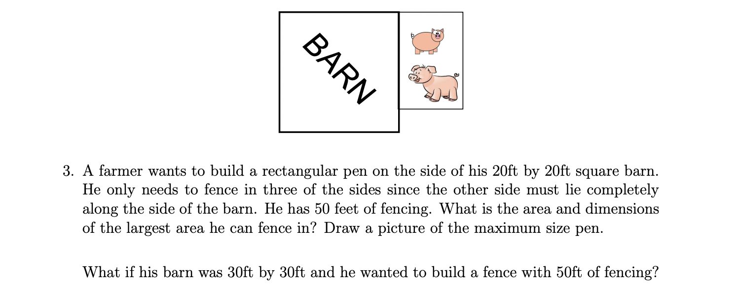 Solved 3. A farmer wants to build a rectangular pen on the | Chegg.com