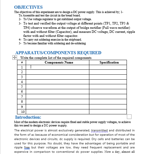 Solved OBJECTIVES The objectives of this experiment are to | Chegg.com