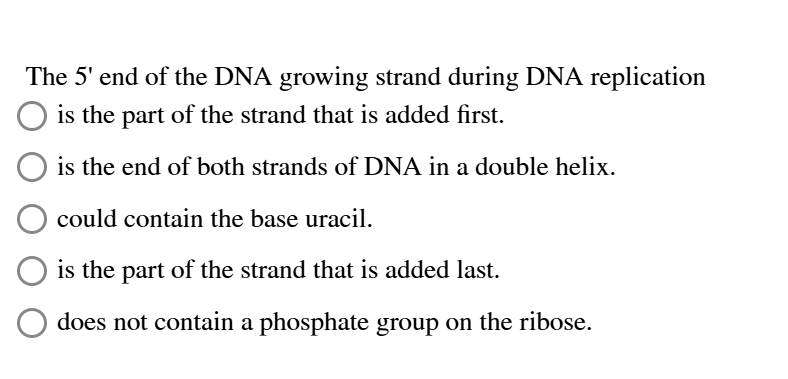 Solved The 5' ﻿end of the DNA growing strand during DNA | Chegg.com