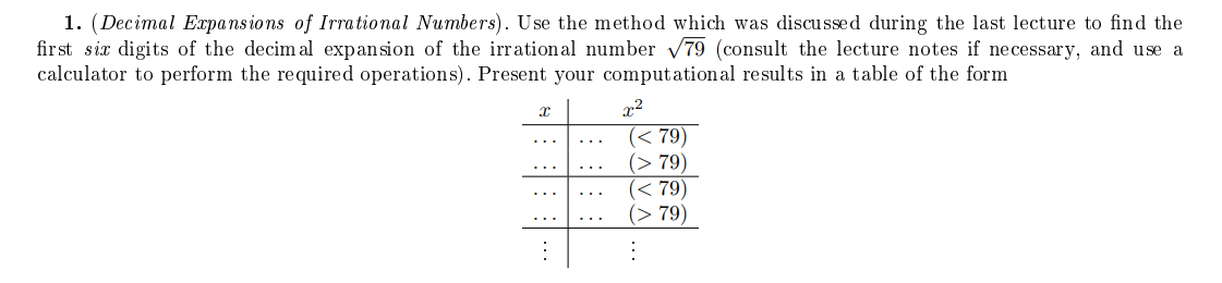 Solved C 1. (Decimal Expansions of Irrational Numbers). Use | Chegg.com
