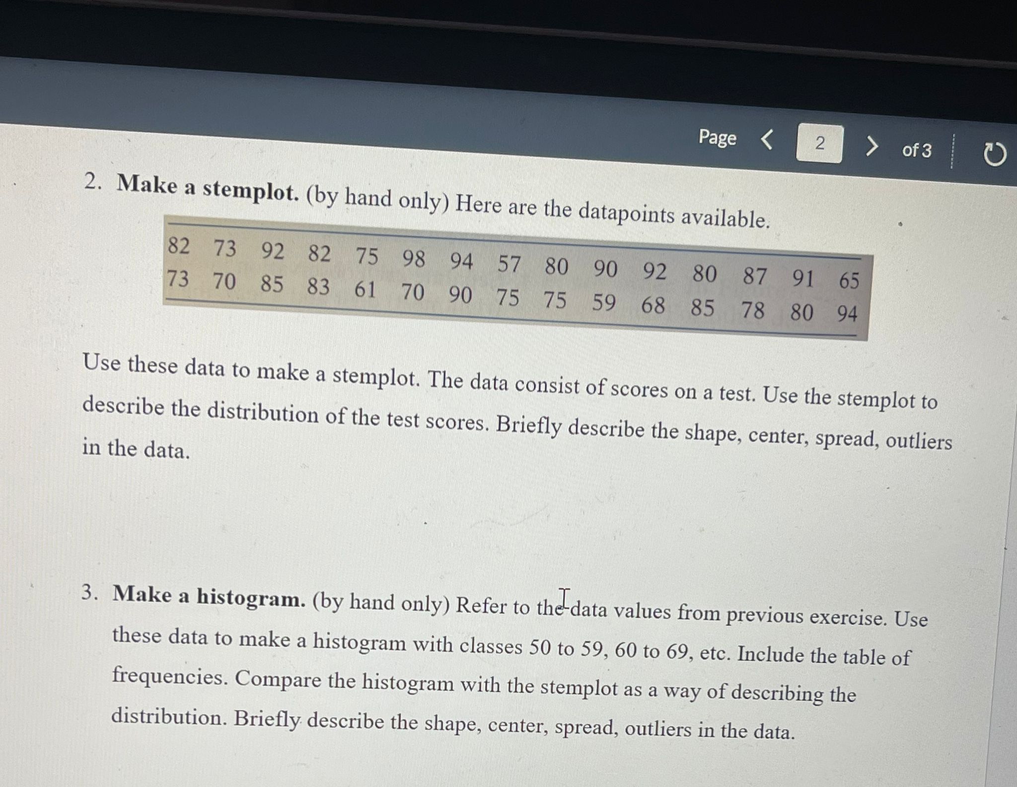 Solved Make a stemplot. (by hand only) ﻿Here are the | Chegg.com