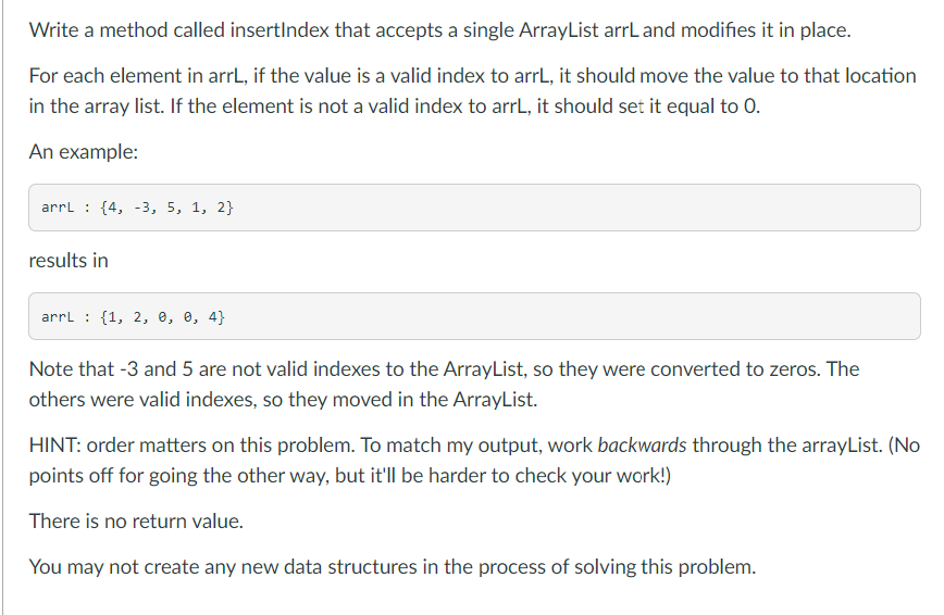 Solved Write a method called insertindex that accepts a | Chegg.com