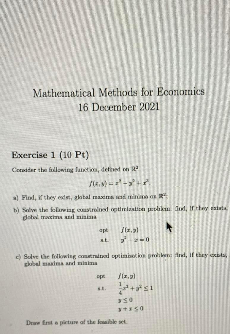 Solved Mathematical Methods for Economics 16 December 2021 | Chegg.com