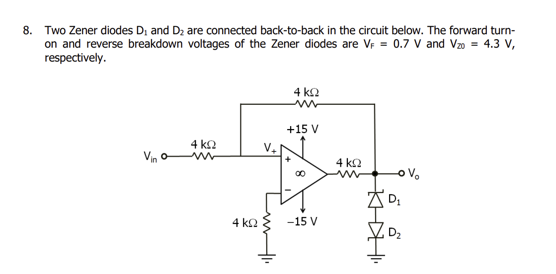 Solved Two Zener diodes D1 ﻿and D2 ﻿are connected | Chegg.com