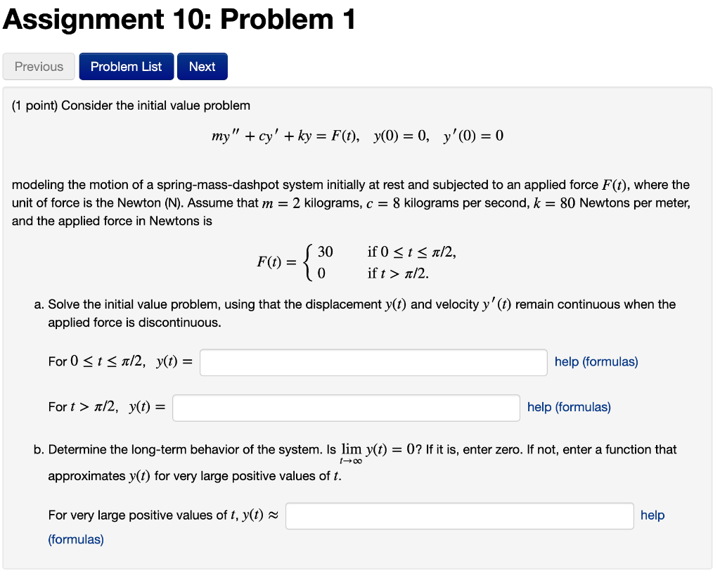Solved Assignment 10: Problem 1 Previous Problem List Next | Chegg.com