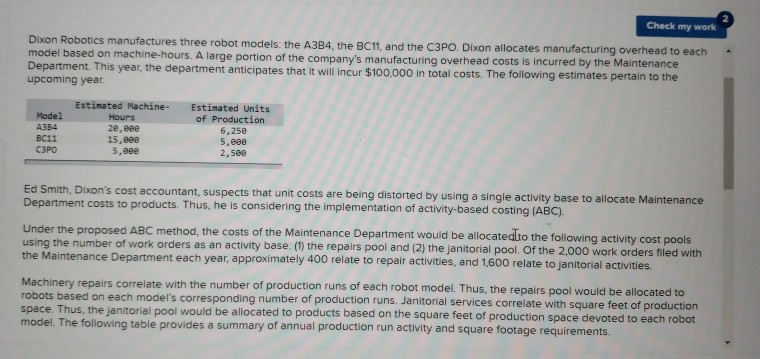 Solved Check my work manufactures three robot models: the | Chegg.com