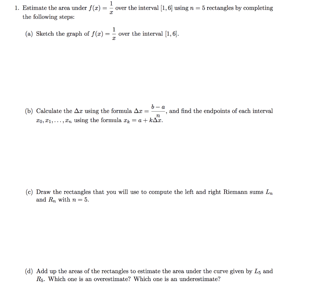 Solved Estimate the area under f(x)=x1 over the interval | Chegg.com
