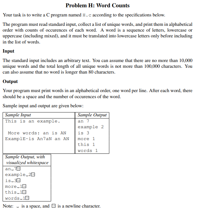 Solved Problem H Word Counts Your Task Is To Write A C 