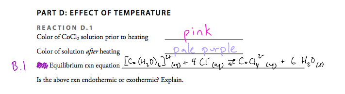 Solved PART D: EFFECT OF TEMPERATURE REACTION D.1 Color of | Chegg.com