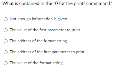 Solved What is contained in the ro for the printf commmand? | Chegg.com