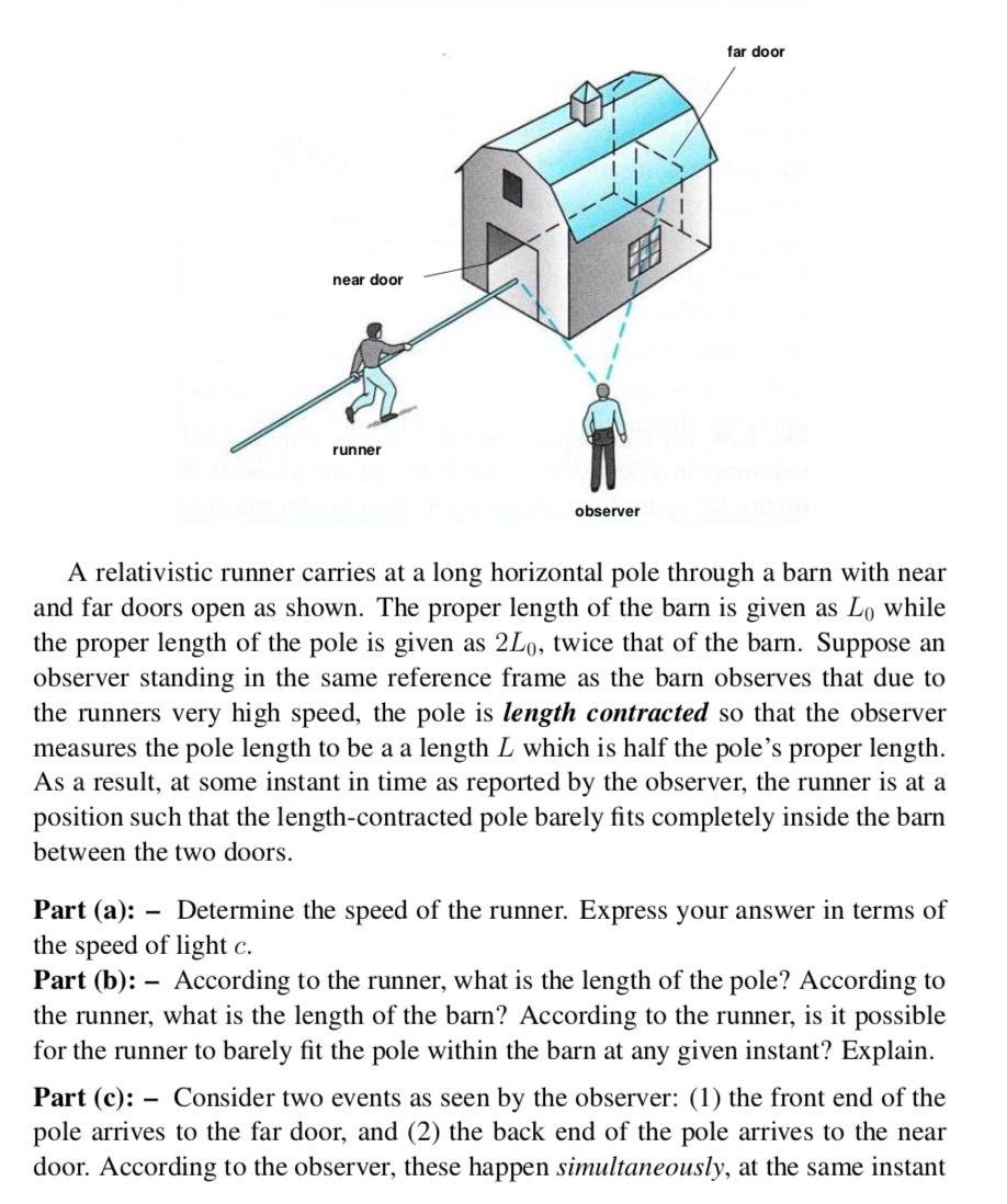 Solved far door near door runner observer A relativistic | Chegg.com