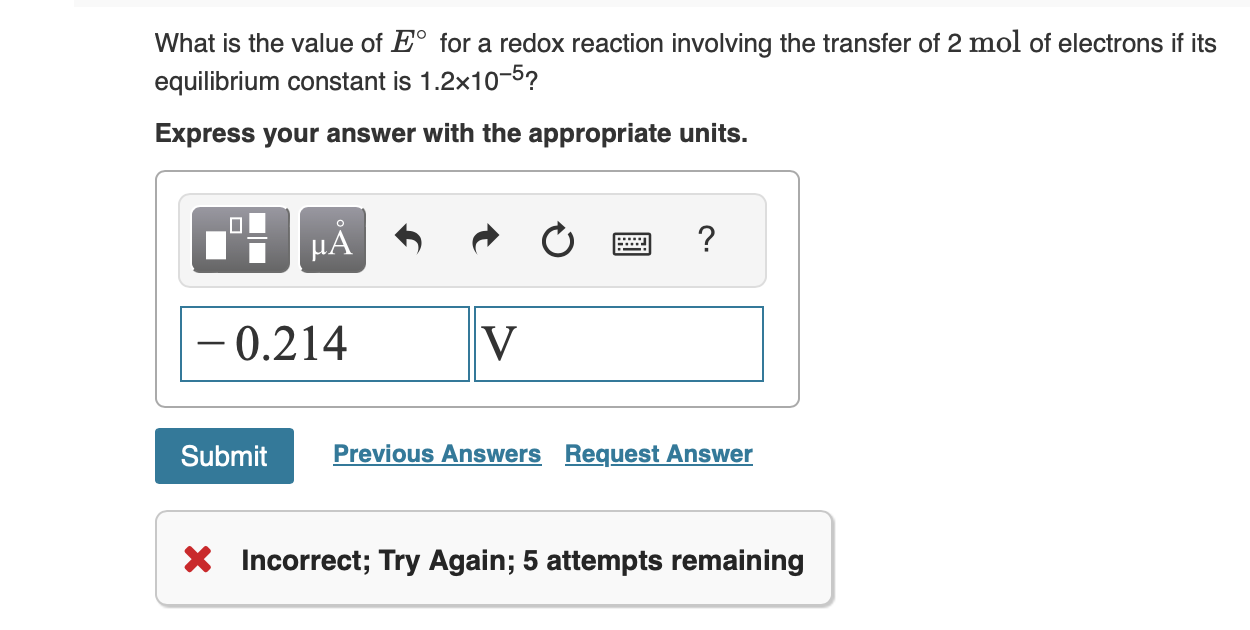 Solved What is the value of E∘ for a redox reaction | Chegg.com