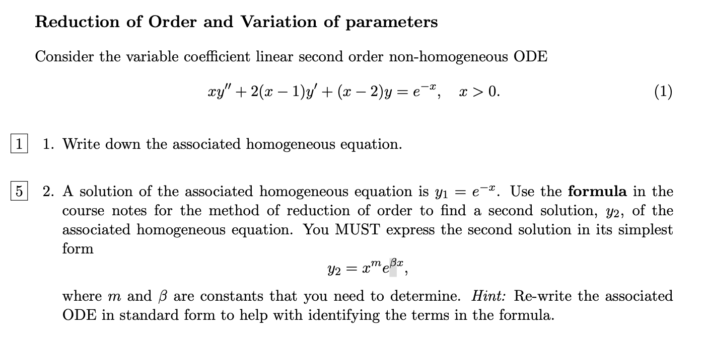 Solved Reduction of Order and Variation of parameters | Chegg.com
