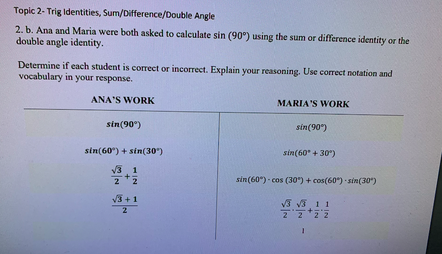 Solved Topic 2-Trig Identities, Sum/Difference/Double Angle | Chegg.com