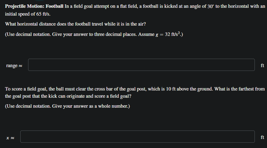 Solved Projectile Motion: Football In a field goal attempt | Chegg.com