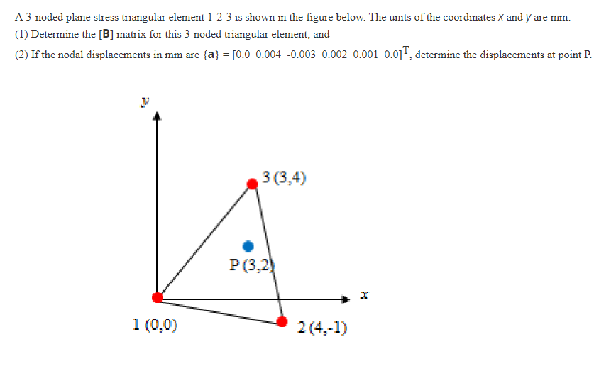 Solved A 3-noded plane stress triangular element 1-2-3 is | Chegg.com Solved A 3-noded plane stress triangular element 1-2-3 is | Chegg.com