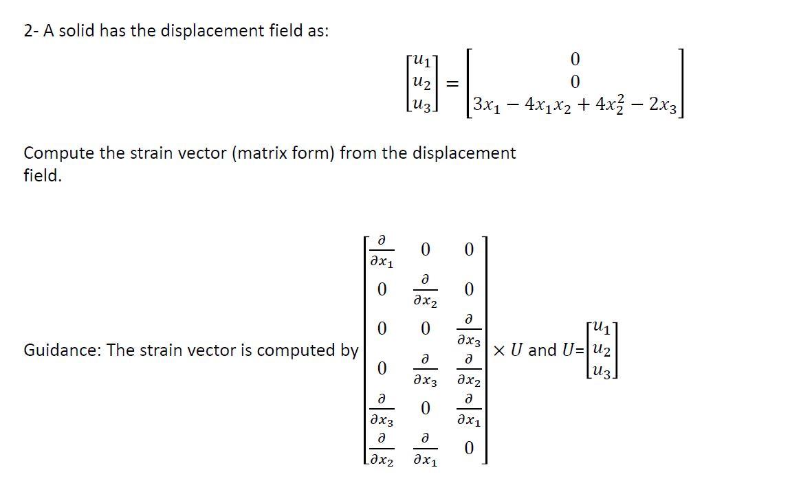 Solved 2- A solid has the displacement field as: | Chegg.com