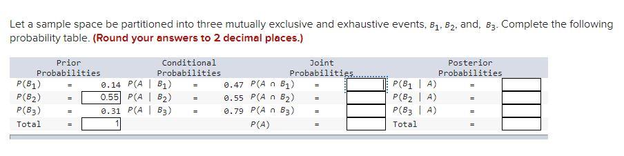 Solved Let a sample space be partitioned into three mutually | Chegg.com