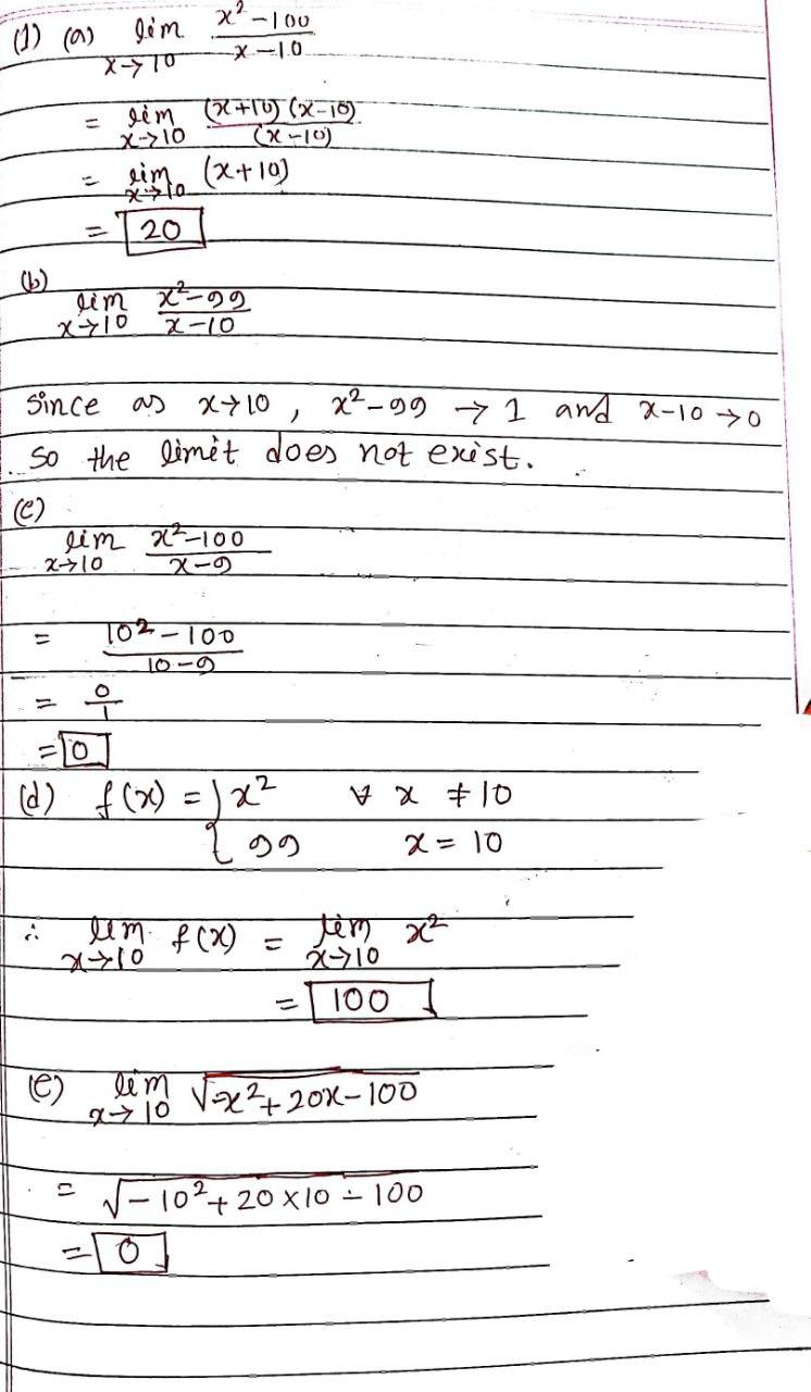 Solved X'-100 -X-10 (1) (a) lim X-TO 4ẻ m, 3+T6) (x-10) | Chegg.com