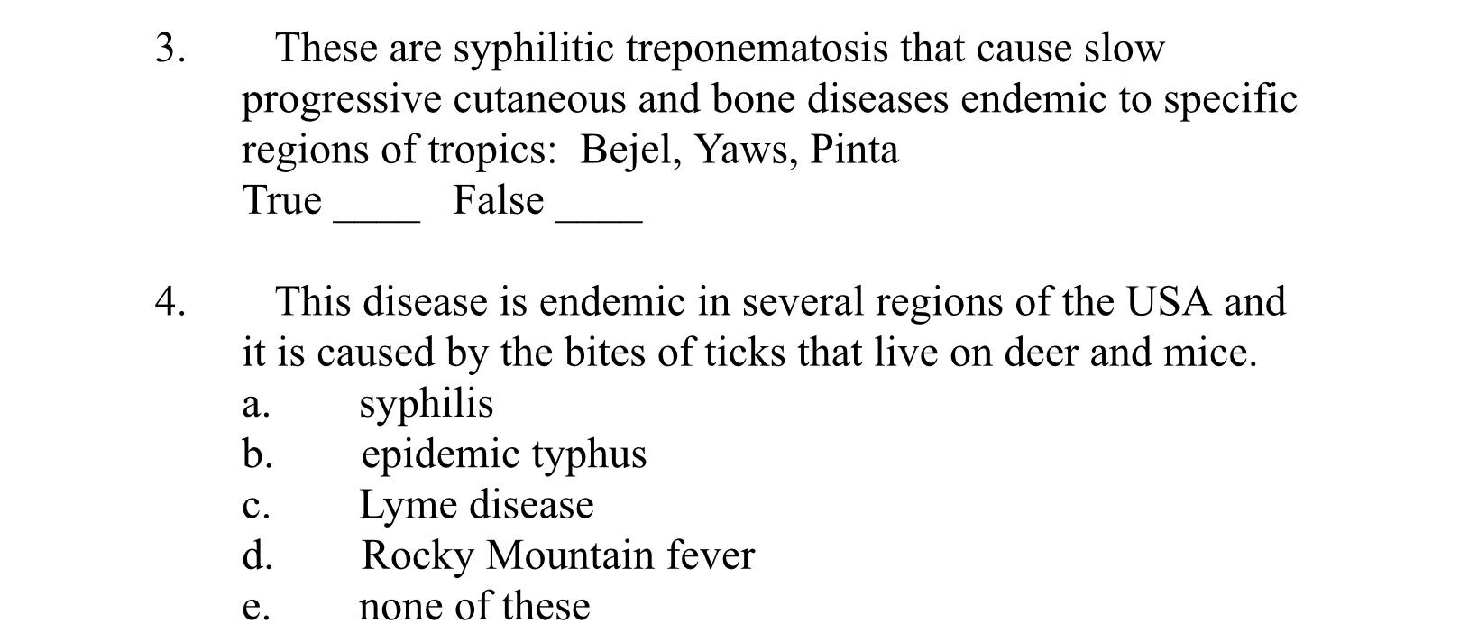 Solved 3. These are syphilitic treponematosis that cause | Chegg.com