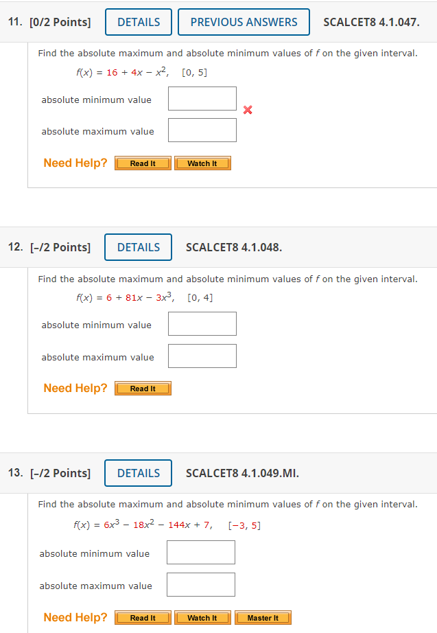 Solved 11. [0/2 Points] DETAILS PREVIOUS ANSWERS SCALCET8 | Chegg.com