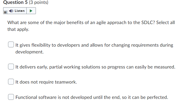 Solved Question 1 (3 points) Listen What is the SDLC? | Chegg.com