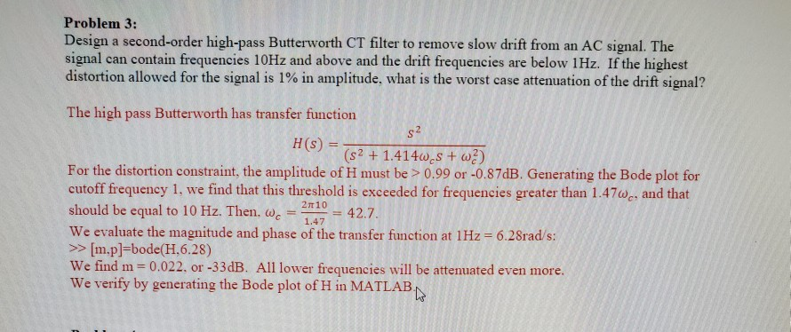 Problem 3: Design a second-order high-pass | Chegg.com