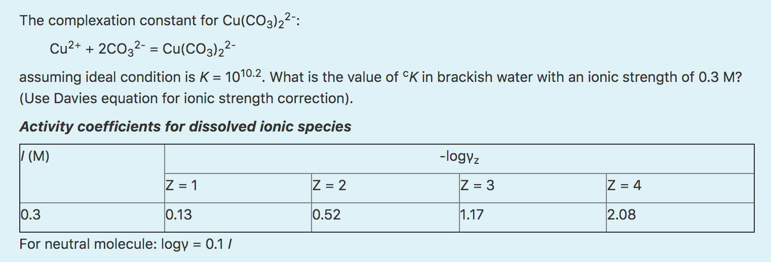 The complexation constant for Cu(CO3)22-: Cu2+ + | Chegg.com