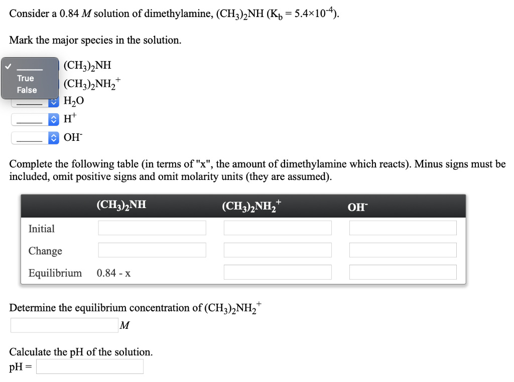 Solved Consider a 0.84 M solution of dimethylamine, (CH3)2NH | Chegg.com