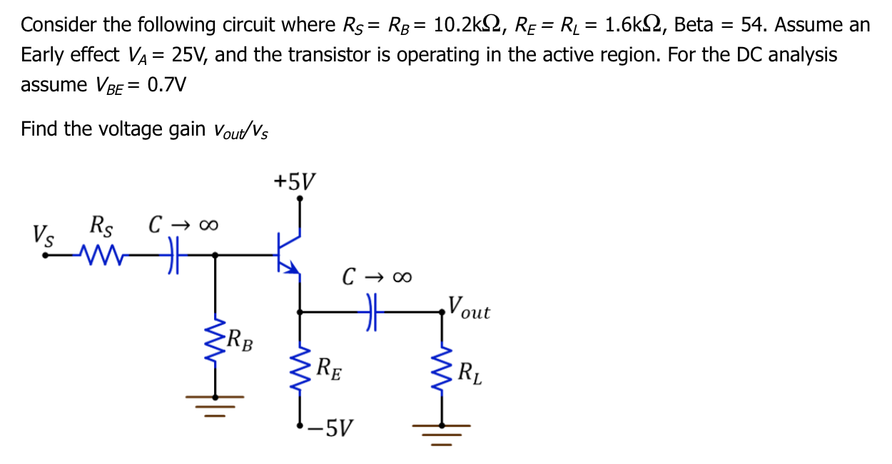 Solved = 1 Consider the following circuit where Rs = RB = | Chegg.com