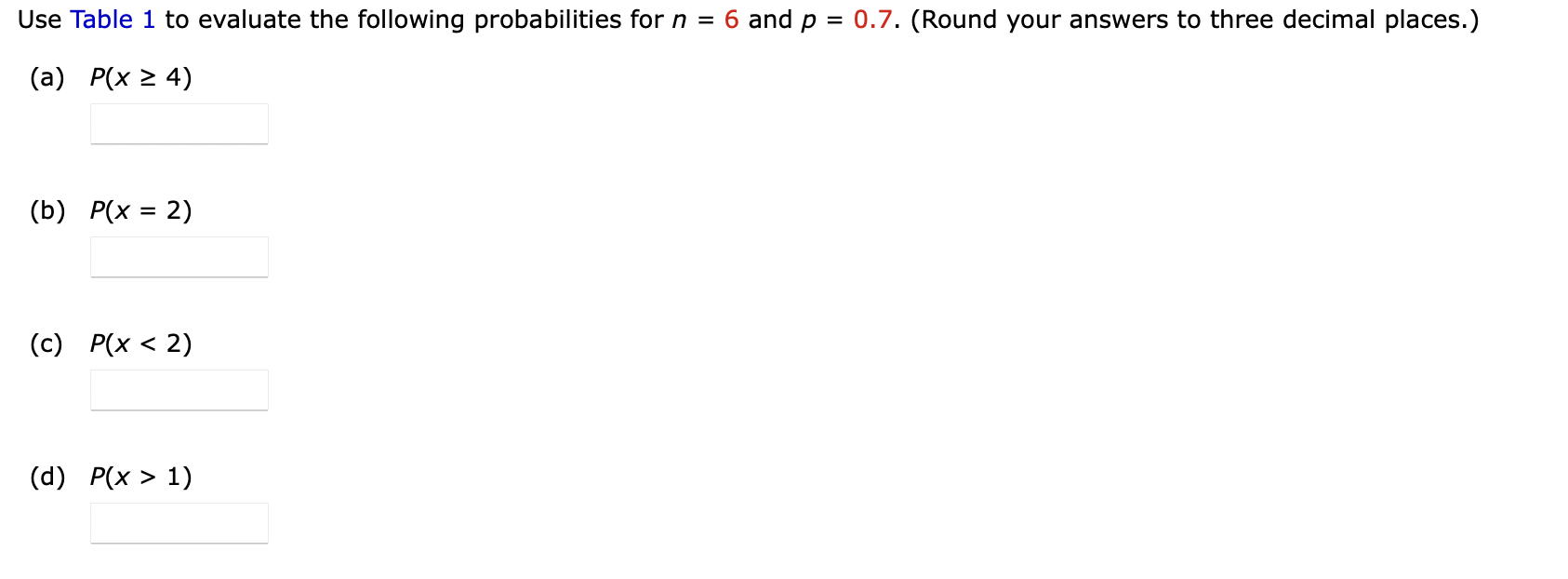 Solved Use Table 1 to evaluate the following probabilities | Chegg.com