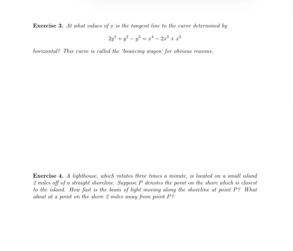 Solved Exercise 3. At what values of x is the tangent line | Chegg.com