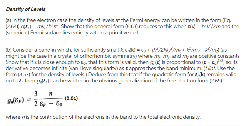Density of Levels (a) In the free electron case the | Chegg.com
