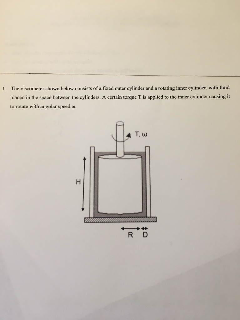 Solved 1. The viscometer shown below consists of a fixed | Chegg.com