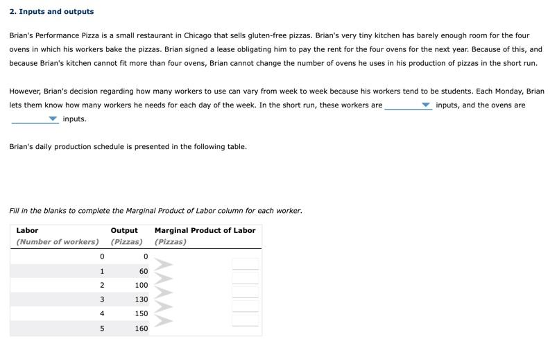 Solved 2. Inputs and outputs Brian's Performance Pizza is a | Chegg.com
