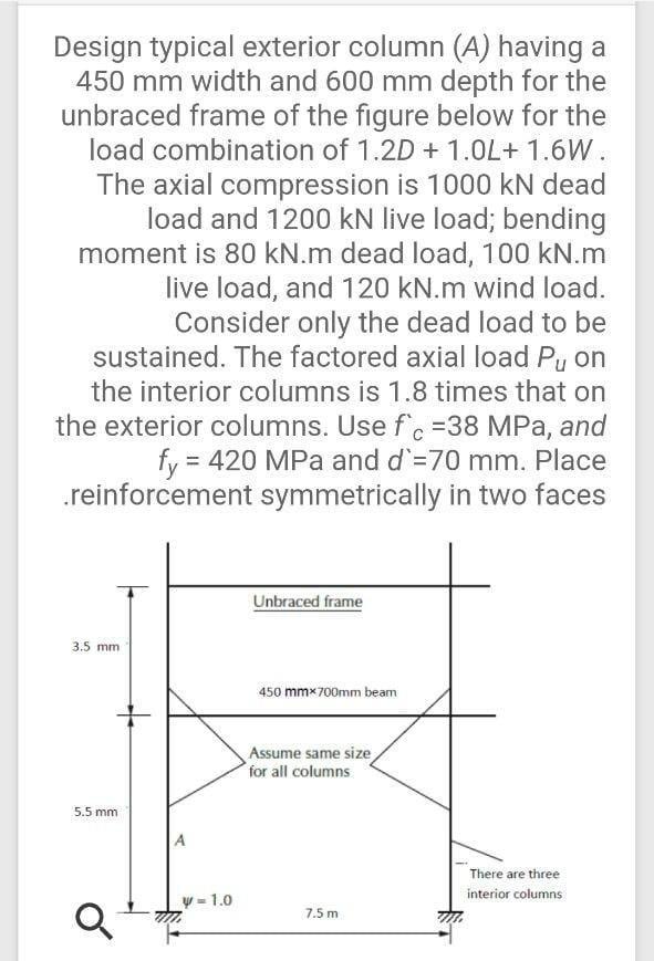 Solved Design typical exterior column (A) having a 450 mm | Chegg.com