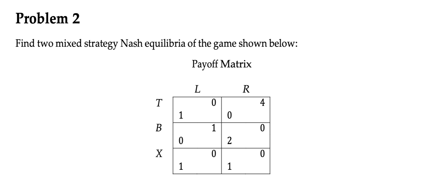 Solved Find two mixed strategy Nash equilibria of the game | Chegg.com