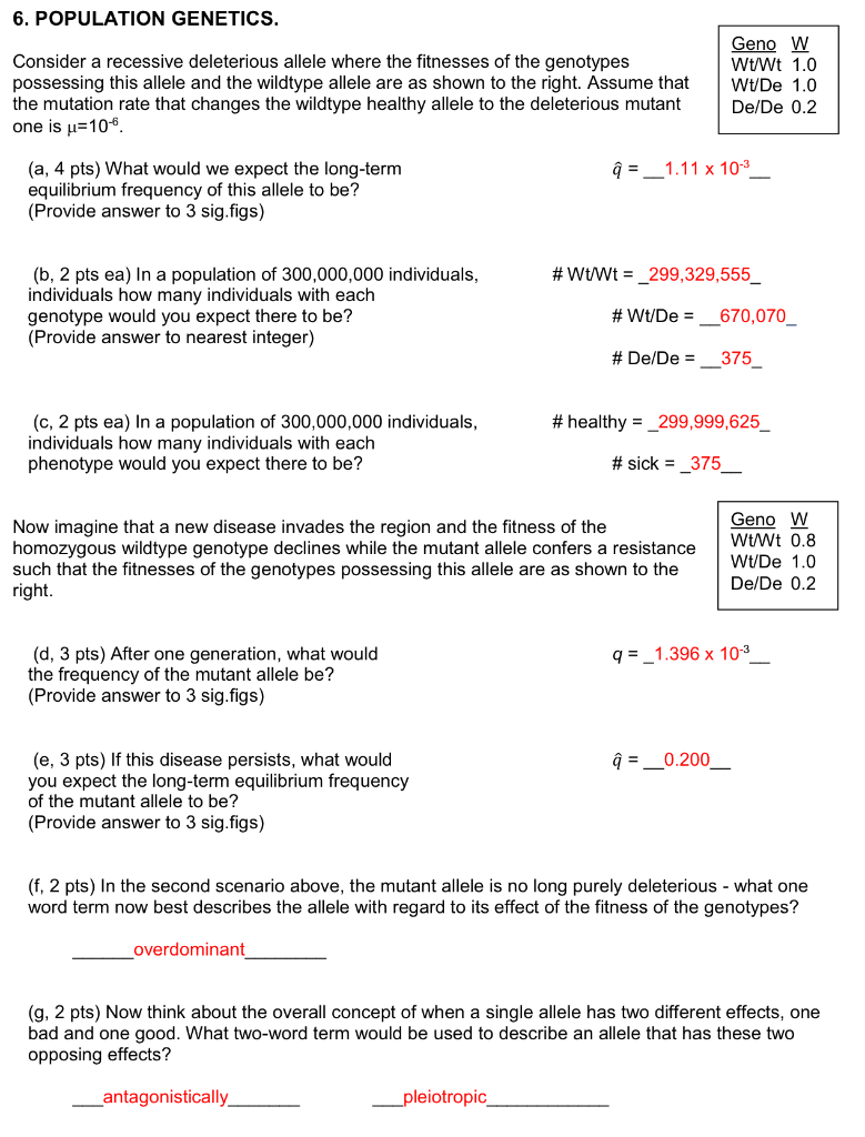 Solved 6. POPULATION GENETICS. Consider a recessive | Chegg.com