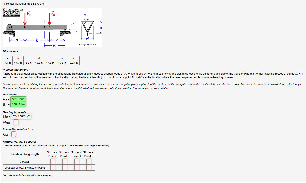 Solved (4 points) triangular tube SS C C 01 Dimensions: | Chegg.com