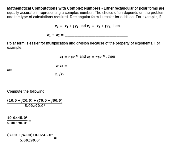 Solved Mathematical Computations with Complex Numbers - | Chegg.com