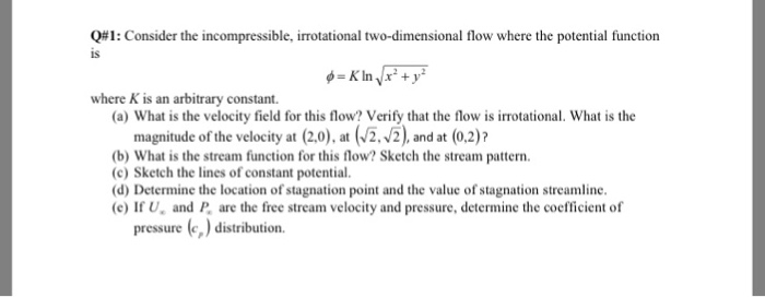 Solved Q#1 : Consider the incompressible, irrotational | Chegg.com