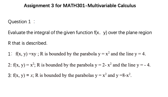 Solved Assignment 3 for MATH301-Multivariable Calculus | Chegg.com