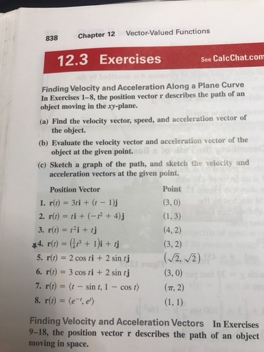 Solved 838 Chapter 12 Vector-Valued Functions 12.3 Exercises | Chegg.com