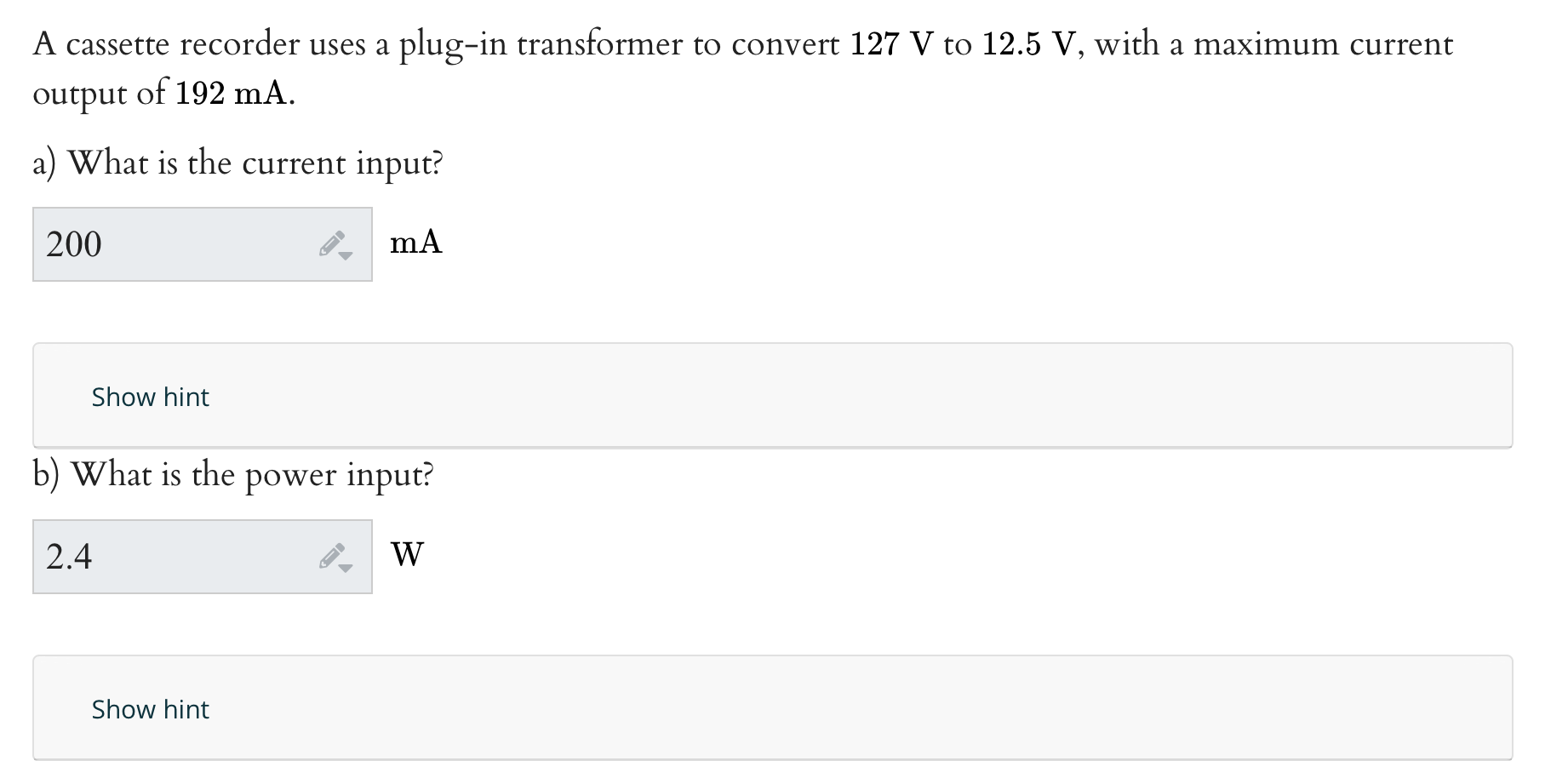 Solved > A cassette recorder uses a plug-in transformer to | Chegg.com