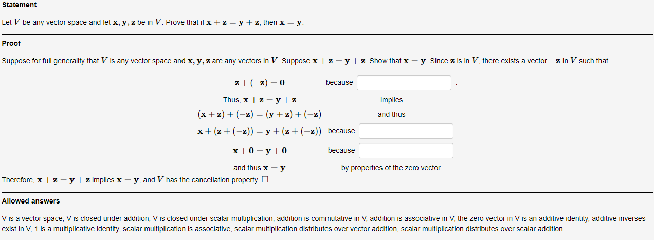 Solved Statement Let V be any vector space and let x, y, z | Chegg.com