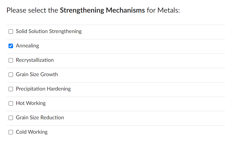 Solved Please select the Strengthening Mechanisms for | Chegg.com