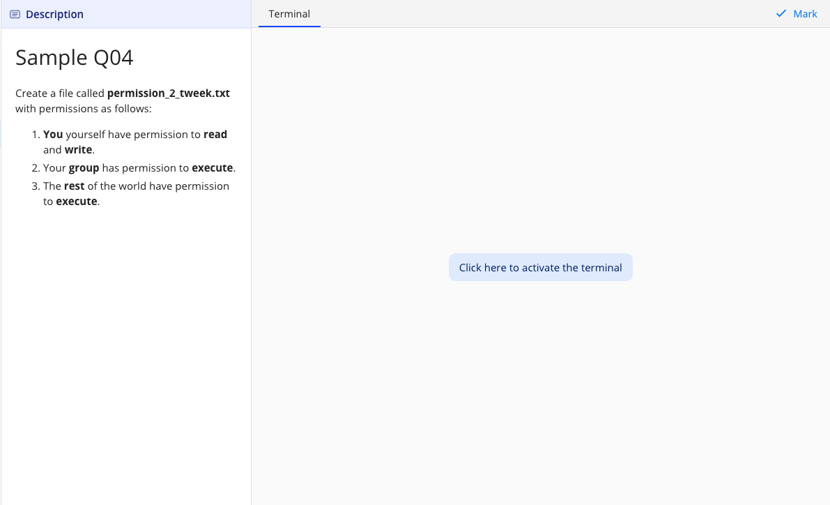 Solved e Description Terminal Mark Sample Q04 Create a | Chegg.com